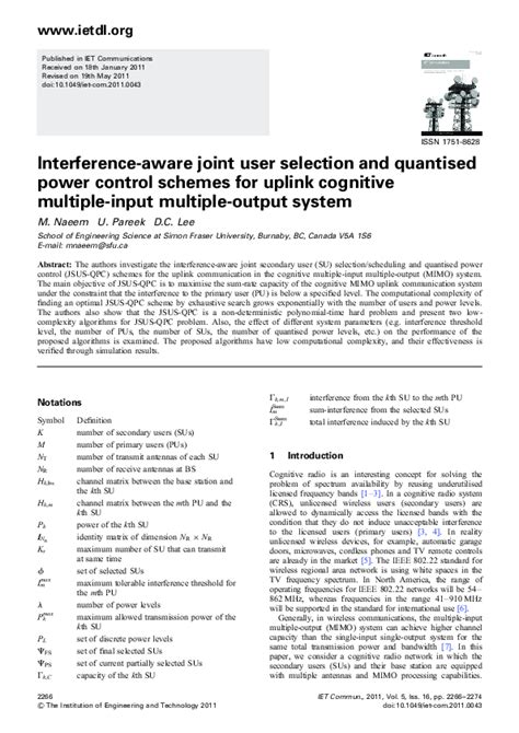 Pdf Interference Aware Joint User Selection And Quantised Power Control Schemes For Uplink