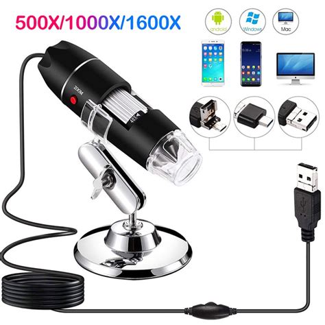 500x 1000x 1600x Usb Microscope Handheld 8 Led Digital Microscope 3 In 1 Type C Micro Usb
