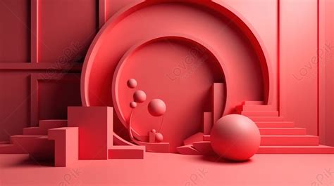 원형 배경이 있는 코너 벽 장면의 미니멀리스트 추상 분홍색 및 빨간색 3d 기하학적 렌더링 리스 배경 경이 배경 홍색 배경