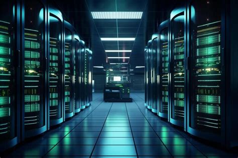 Premium AI Image A Computer Room With A Row Of Computer Monitors On The Floor