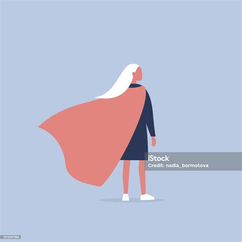 슈퍼 히어로 개념적 그림입니다 젊은 여성 슈퍼 히어로 케이프를 입고 문자 평면 편집 가능한 벡터 일러스트 클립 아트 슈퍼히어로에 대한 스톡 벡터 아트 및 기타 이미지