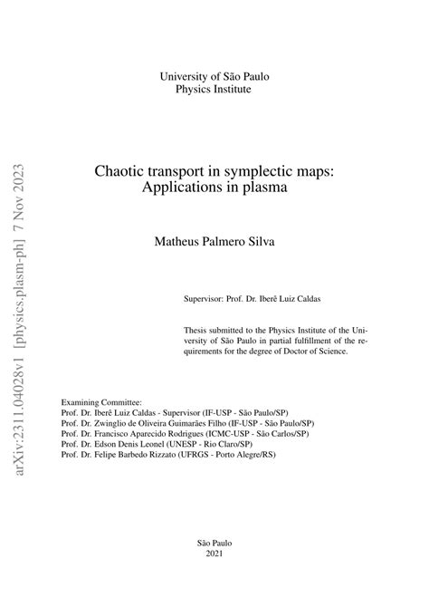 Pdf Chaotic Transport In Symplectic Maps Applications In Plasma