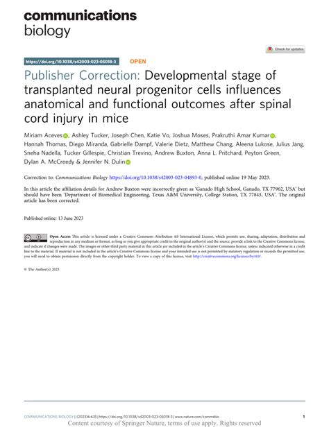 Pdf Publisher Correction Developmental Stage Of Transplanted Neural Progenitor Cells