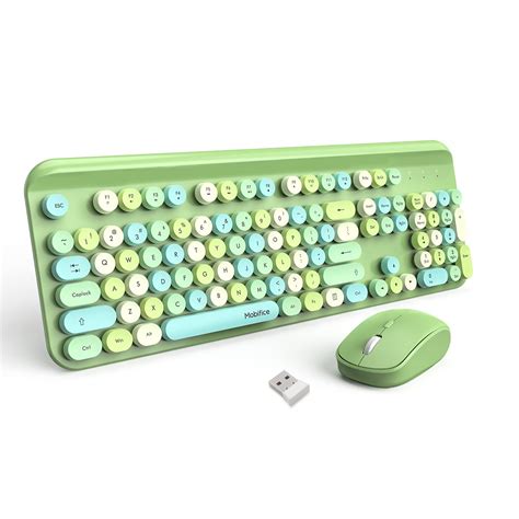 Mobifice Wireless Keyboard And Mouse Combo Green Colorful Cordless 2 4g Usb Plug And Play Cute