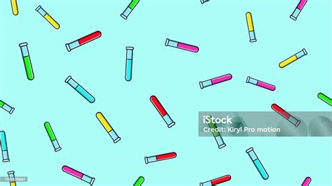 파란색 배경에 플라스 크 캔의 끝 없는 반복적 인 긴 멀티 컬러 의료 화학 유리 과학 테스트 튜브의 완벽 한 패턴 질감 벡터 일러스트 과학에 대한 스톡 벡터 아트 및 기타