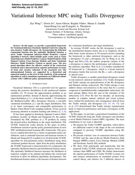 Pdf Variational Inference Mpc Using Tsallis Divergence