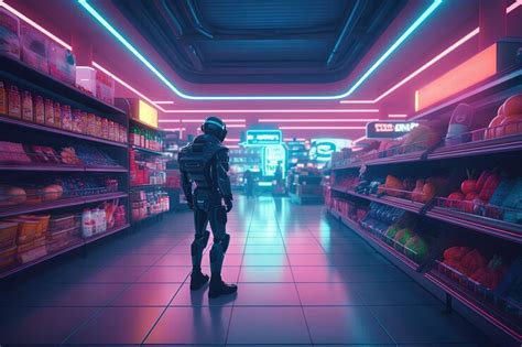 Robot Ordering Fresh Fruits And Vegetables In A Synthwave Styled