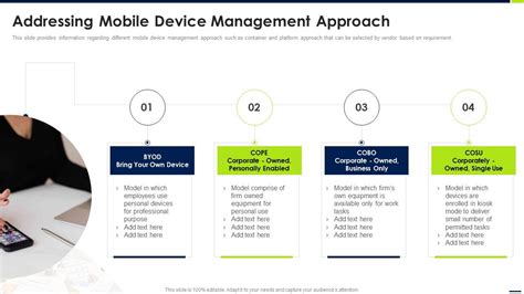 Addressing Mobile Device Management Approach Business Android Device Security Management Ppt
