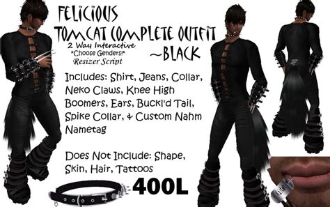 Second Life Marketplace Felicious Tomcat Male Complete Neko Outfit~ Black