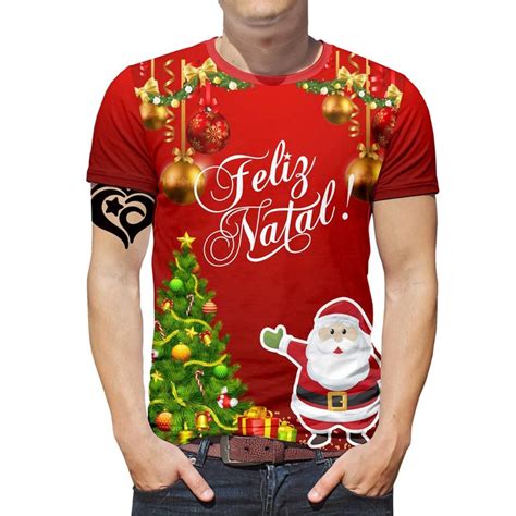 Camiseta Feliz Natal Plus Size Masculina Blusa Papai Noel E2 Cm