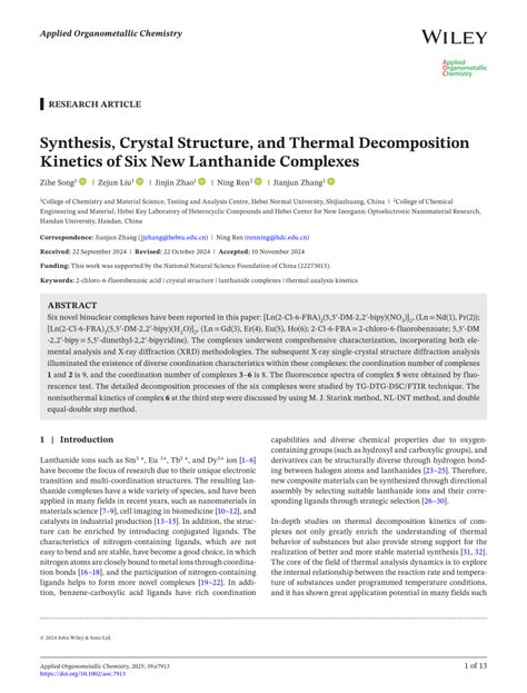 Synthesis Crystal Structure And Thermal Decomposition Kinetics Of Six