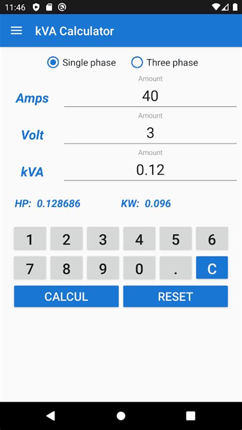 KVA Single And Three Phase Calculator Para Android Descargar