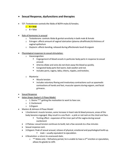 Sexual Response Dysfunctions And Therapies PP Notes Sexual Response Dysfunctions And