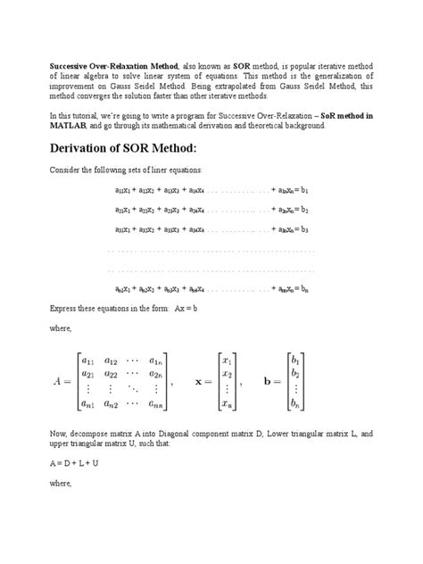 Solving Linear Systems Using The Successive Over Relaxation Method