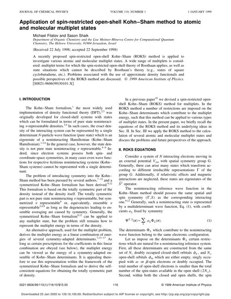 Pdf Application Of Spin Restricted Open Shell Kohn Sham Method To