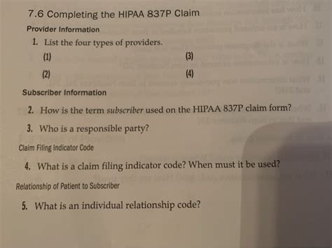 Solved Completing The HIPAA P Claim Provider Chegg Com