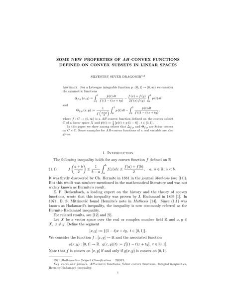 Pdf Some New Properties Of Ah Convex Functions Defined On Convex Subsets In Linear Spaces