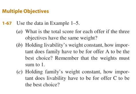 Solved Multiple Objectives 1 67 Use The Data In Example 1 5