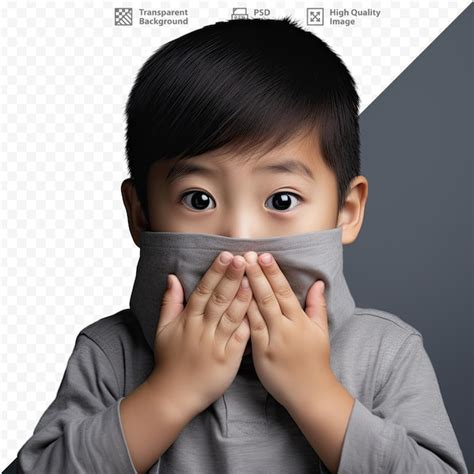 Premium Psd A Boy Covers His Face With A Mask Over His Mouth