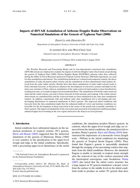 Pdf Impacts Of 4dvar Assimilation Of Airborne Doppler Radar