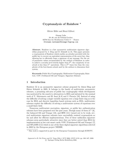 PDF Cryptanalysis Of Rainbow