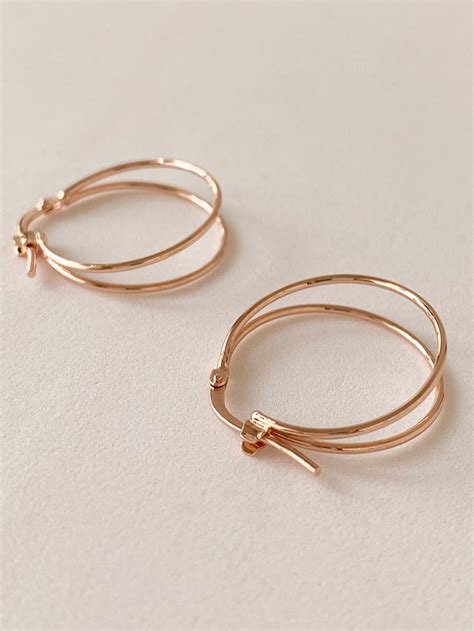 키스래빗 무배실버925 14k 로즈골드 슬림 2라인 원터치 링귀걸이