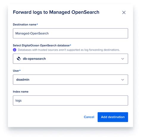 how to forward logs to managed opensearch database digitalocean documentation