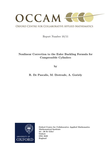 Pdf Nonlinear Correction To The Euler Buckling Formula For