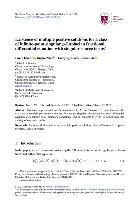 Pdf Existence Of Multiple Positive Solutions For A Class Of Infinite Point Singular P