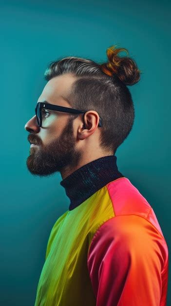 Premium Ai Image Western Man With Bun Hair Wearing Glasses
