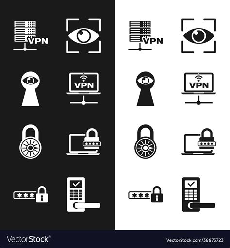 Set Vpn Computer Network Keyhole With Eye Server Vector Image