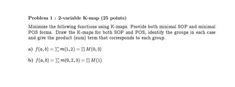 Problem 1 2 Variable K Map 25 Points Minimize The Chegg Com