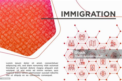 얇은 선 아이콘으로 이민 개념 이민자 불법 체류자 수하물 검사 여권 국제선 세관 검사 난민 캠프 전쟁 편도 티켓 현대 벡터 일러스트 레이 션 개념에 대한 스톡 벡터 아트 및