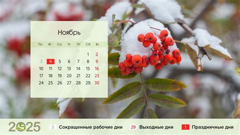 Ноябрь 2025 года календарь праздничные и выходные дни