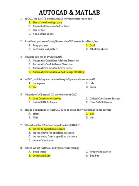 Autocad And Matlab 160 Questions Pdf Matlab Matrix Mathematics