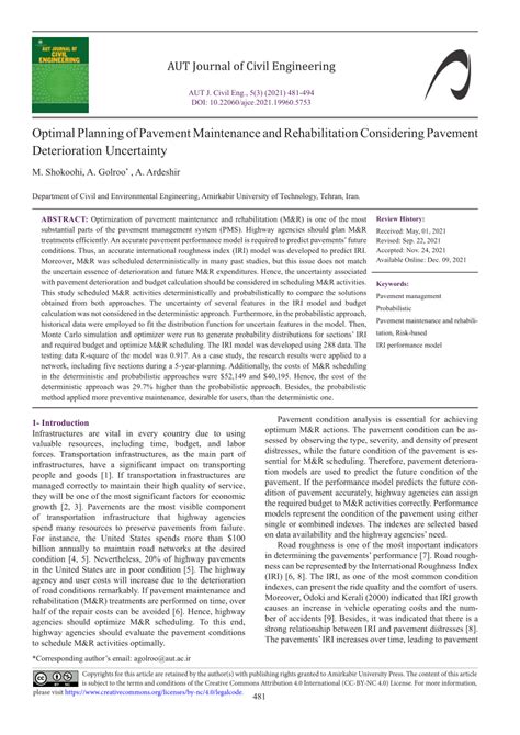 Pdf Optimal Planning Of Pavement Maintenance And Rehabilitation Considering Pavement