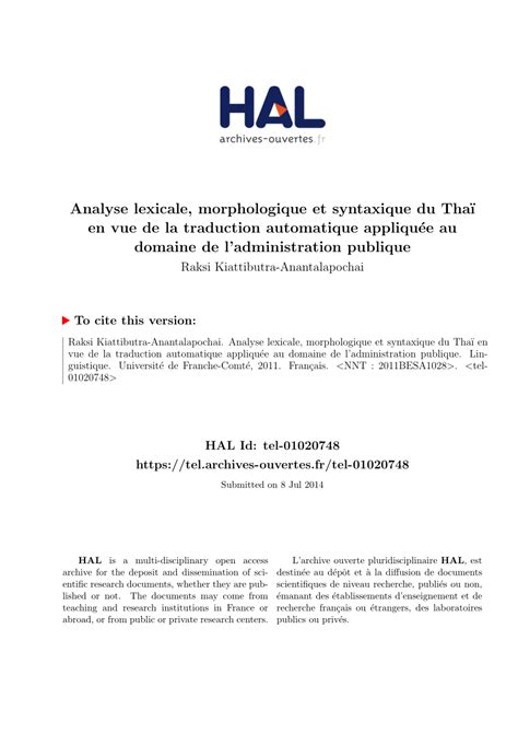 Pdf The Lexical Morpho Syntactic Analysis Of Thai Machine Translation