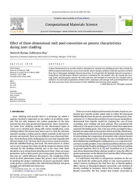 Pdf Effect Of Three Dimensional Melt Pool Convection On Process