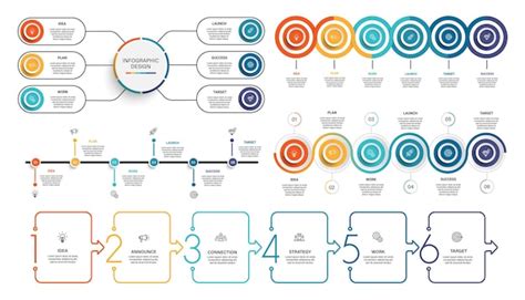 아이콘으로 단계 비즈니스 데이터 시각화 타임 라인 프로세스 infographic 템플릿 디자인의 집합 프리미엄 벡터