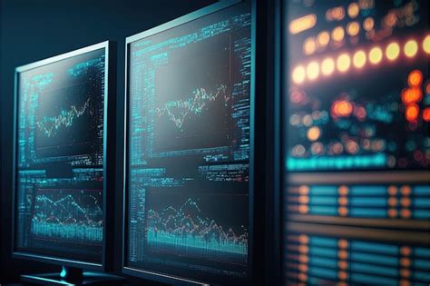 Premium Photo Computer Screen Monitors With Statistic Financial Graphs Analytics And