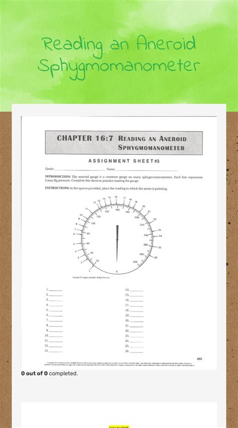 Reading A Sphygmomanometer Worksheet Printable Calendars At A Glance