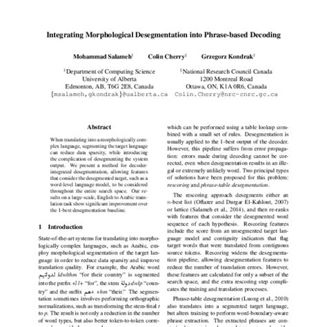 Integrating Morphological Desegmentation Into Phrase Based Decoding Acl Anthology