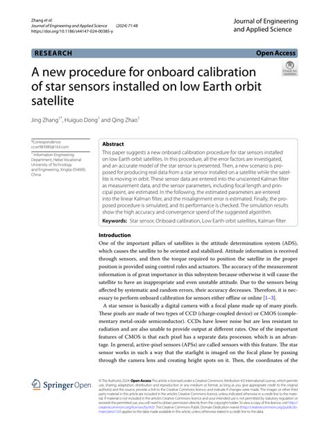 Pdf A New Procedure For Onboard Calibration Of Star Sensors Installed On Low Earth Orbit Satellite