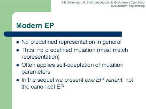 Evolutionary Programming Chapter 5 A E Eiben And
