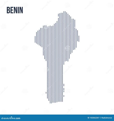 Vector Abstract Hatched Map Of Benin With Vertical Lines Isolated On A White Background Stock
