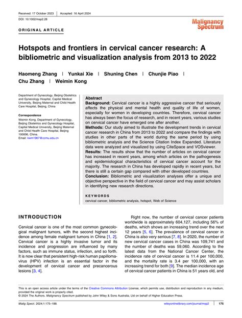 Pdf Hotspots And Frontiers In Cervical Cancer Research A Bibliometric And Visualization