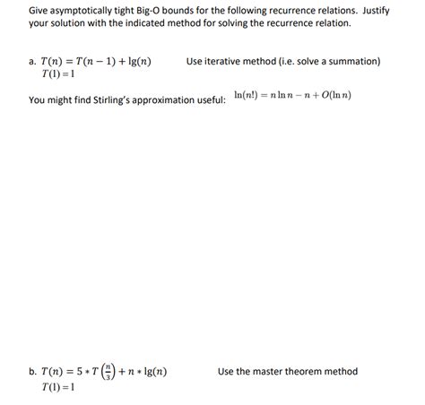 solved give asymptotically tight big o bounds for the