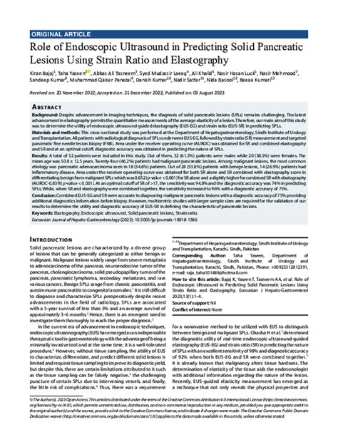 Pdf Role Of Endoscopic Ultrasound In Predicting Solid Pancreatic Lesions Using Strain Ratio
