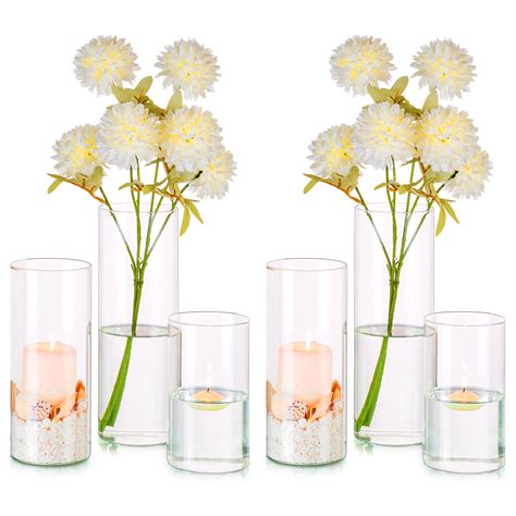 Glass Cylinder Vases Set Of 6 Hewory Tall Clear Vase For Centerpieces
