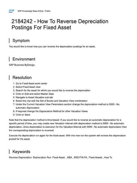How To Reverse Depreciation Postings For Fixed Asset Pdf